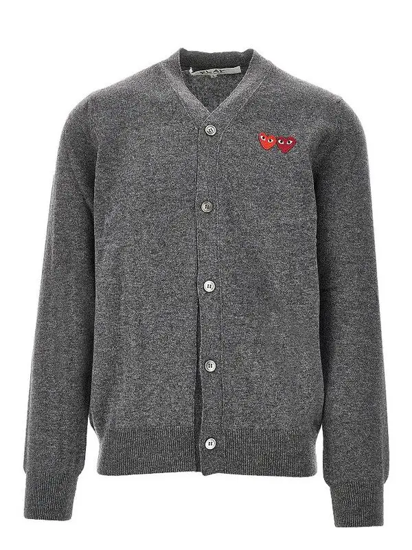 Play Comme Des Garcon Heart Patche Wool Cardigan - Grey