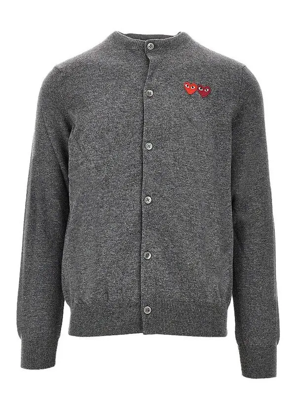 Play Comme Des Garcon Heart Patche Wool Cardigan - Grey