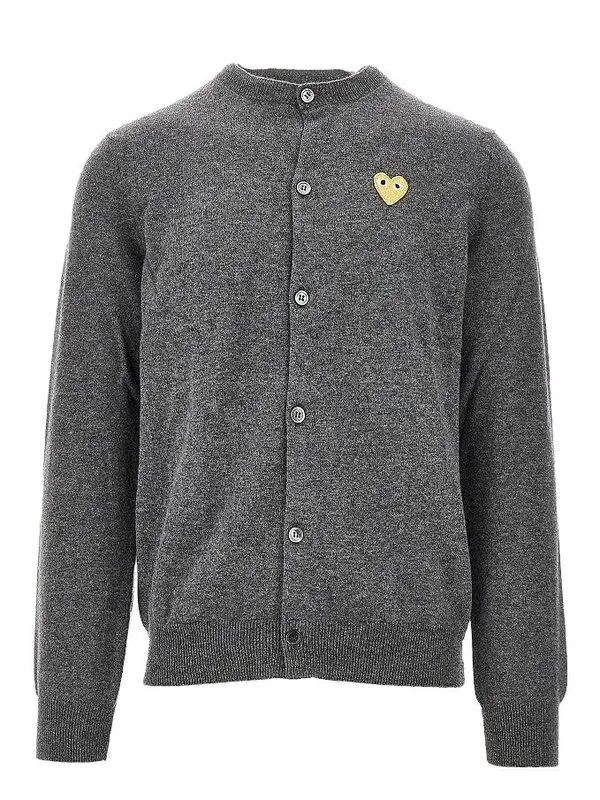 Play Comme Des Garcon Heart Patch Wool Cardigan - Grey