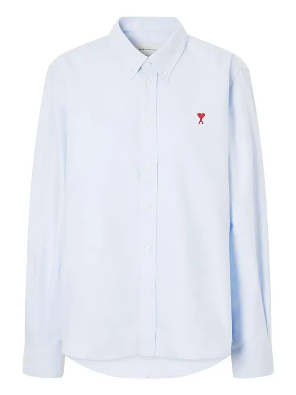AMI Paris Adc Embroidered Cotton Oxford Shirt - Light Blue
