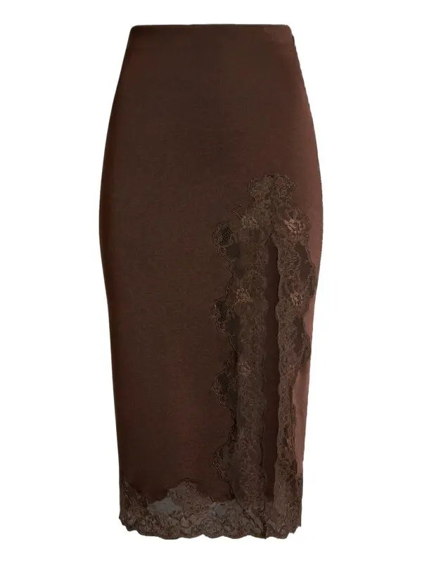 Balmain Knit Midi Skirt With Lace - Brown