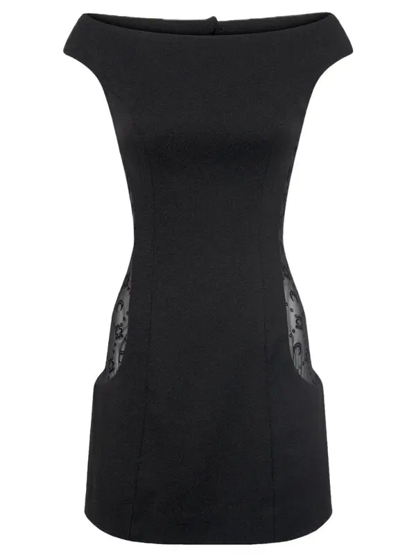 MARINE SERRE Sleeveless Boatneck Mini Dress With Openwork Detail - Black