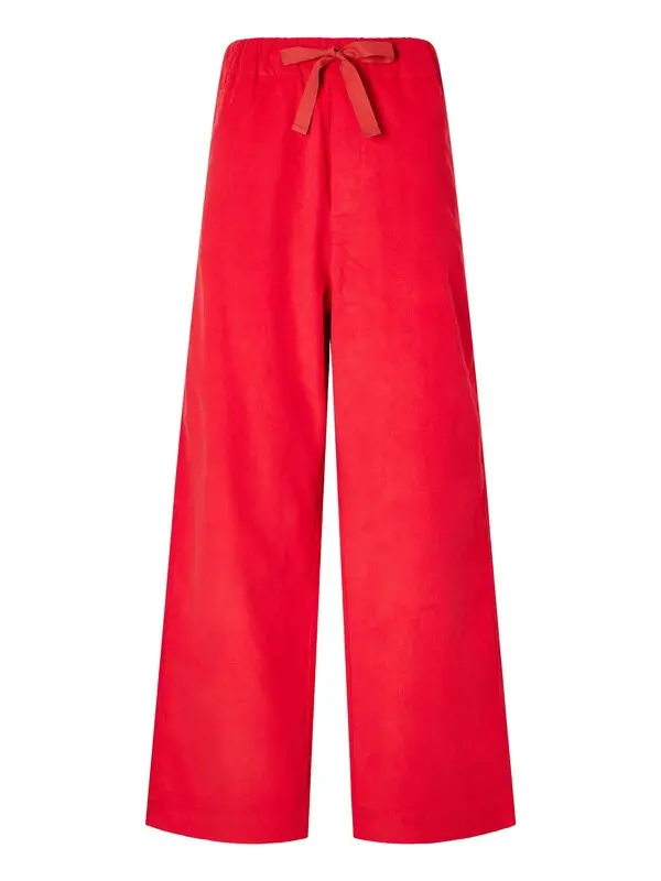 SANDERLAK Drawstring Cotton-corduroy Straight-leg Pants - Red