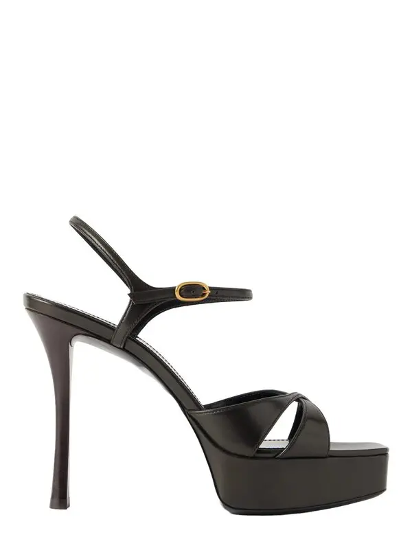 Saint Laurent Debbie Leather Platform Sandals - Brown