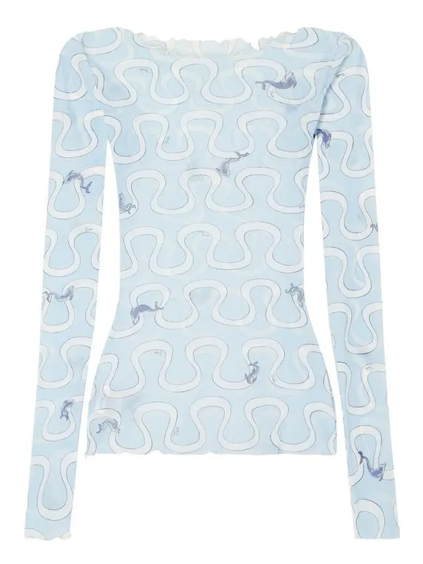 Emilio Pucci Printed Sheer Tulle Top - Blue