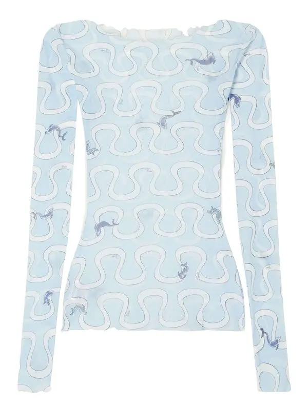 Emilio Pucci Printed Sheer Tulle Top - Light Blue