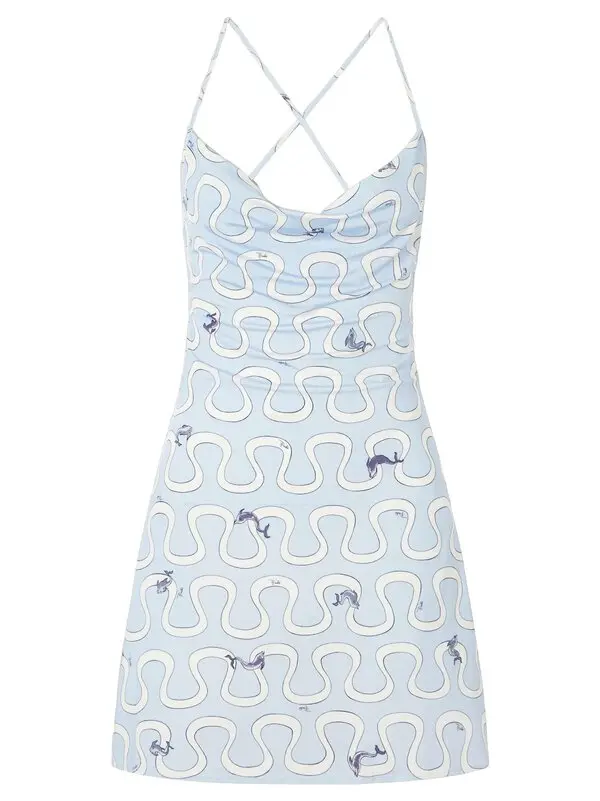 Emilio Pucci Printed Draped Jersey-satin Dress - Light Blue