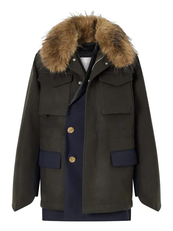 Sacai Layered Wool Coat - Green