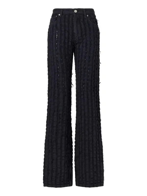 HAIKURE Star Bull Stripe Distressed High-waist Straight-leg Jeans - Black