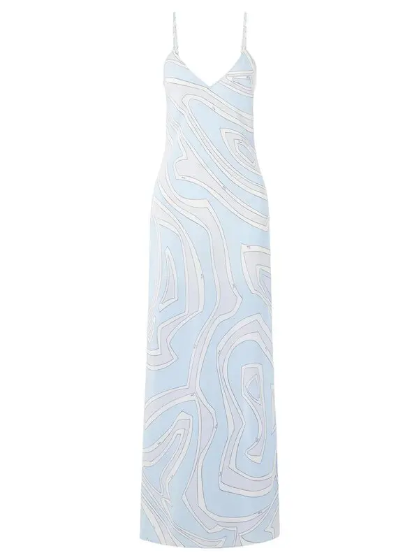 Emilio Pucci Printed Silk Crepe De Chine Maxi Dress - Blue
