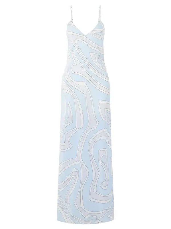 Emilio Pucci Printed Silk Crepe De Chine Maxi Dress - Light Blue