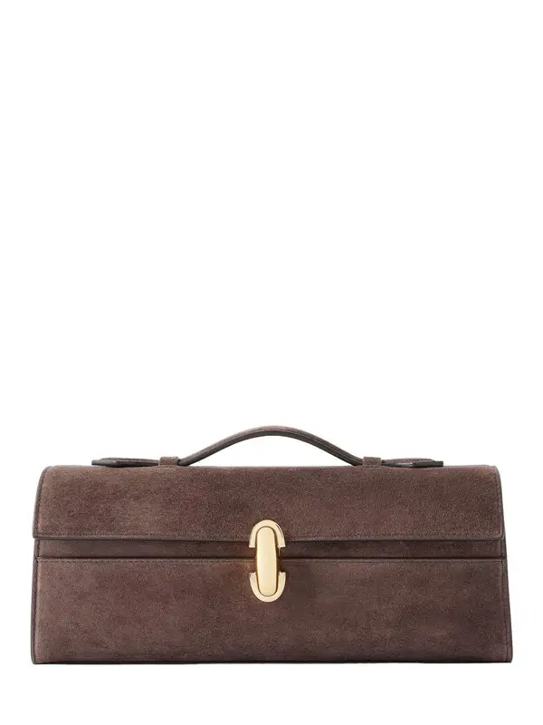 Savette Slim Pochette Leather-trimmed Suede Tote - Dark Brown