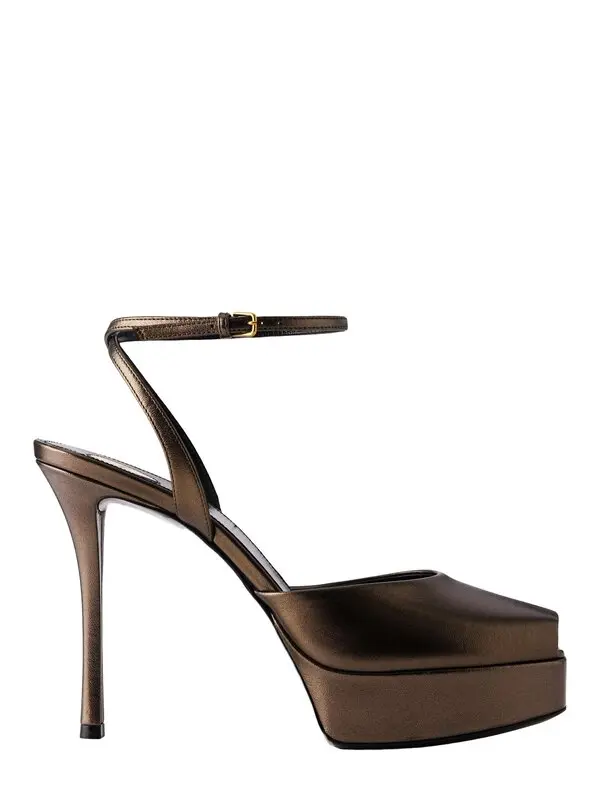 Saint Laurent La Scandale 115 Metallic Leather Platform Sandals - Brown