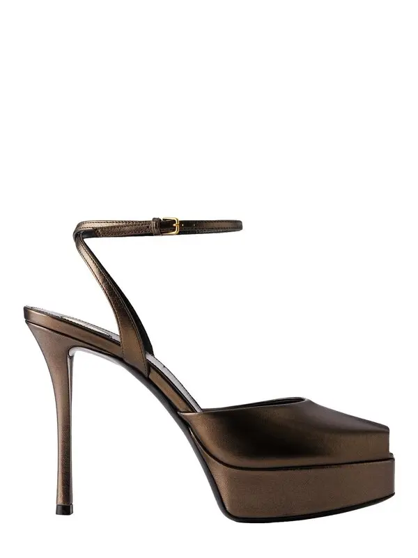 Saint Laurent La Scandale 115 Metallic Leather Platform Sandals - Brown