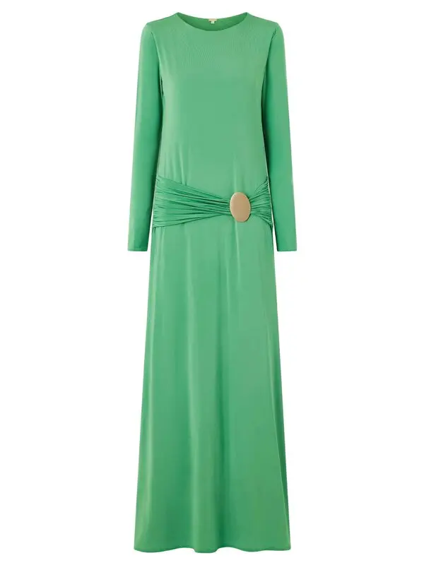 CALA DE LA CRUZ Embellished Gathered Stretch-jersey Maxi Dress - Green