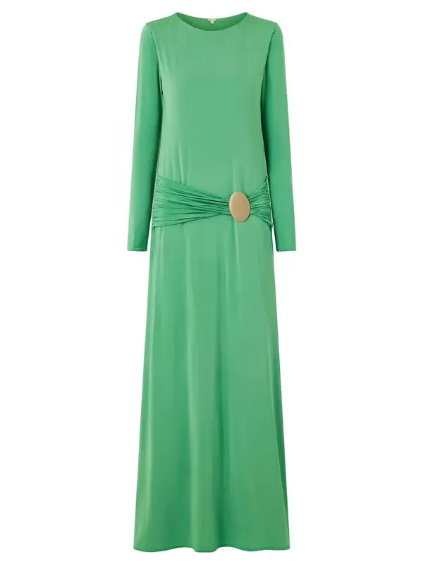 CALA DE LA CRUZ Embellished Gathered Stretch-jersey Maxi Dress - Green