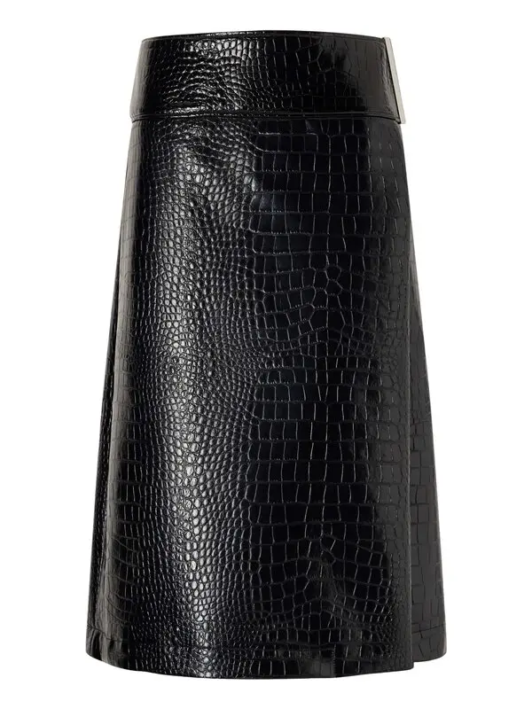 Sportmax Croc-effect Glossed Midi Skirt - Black