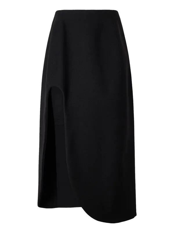 JIL SANDER Wool Midi Skirt With Slit - Black