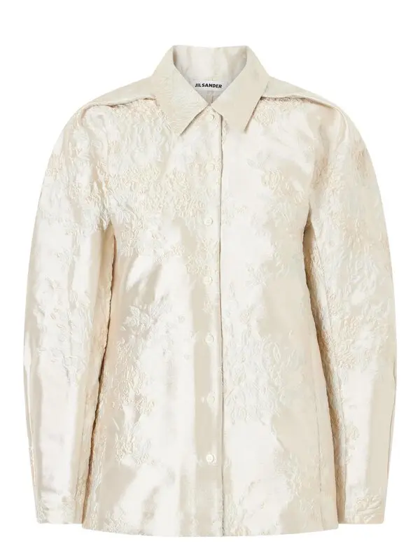 JIL SANDER Floral Jacquard Button-down Shirt - Silver