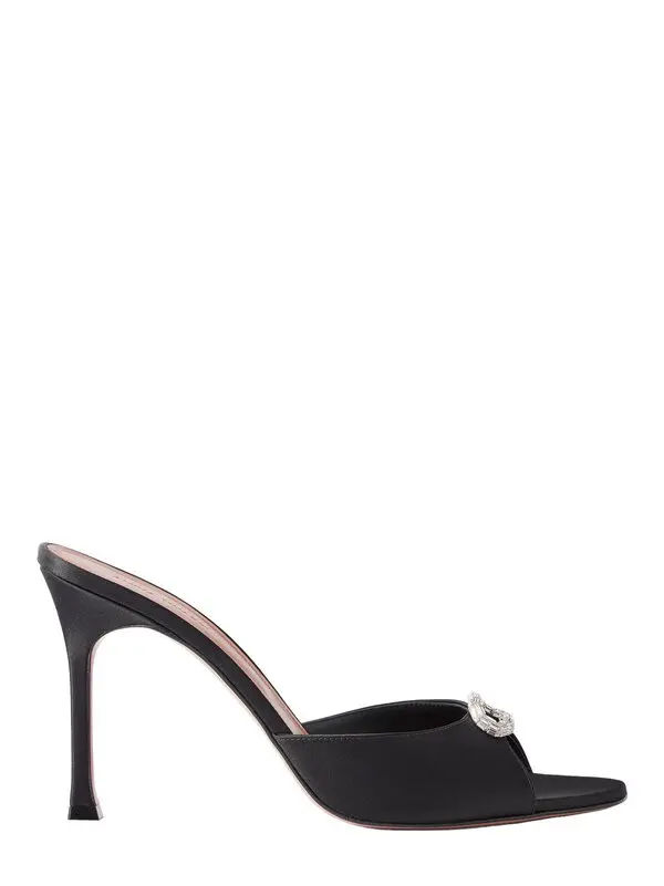 Amina Muaddi Mini Camelia 95 Embellished Satin Sandals - Black