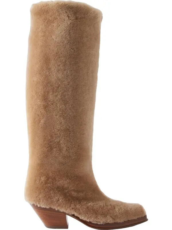 Gabriela Hearst Waite Shearling Knee Boots - Beige