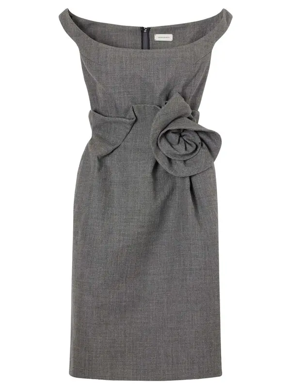 Magda Butrym Floral-embellished Off-the-shoulder Wool And Silk-blend Midi Dress - Gray