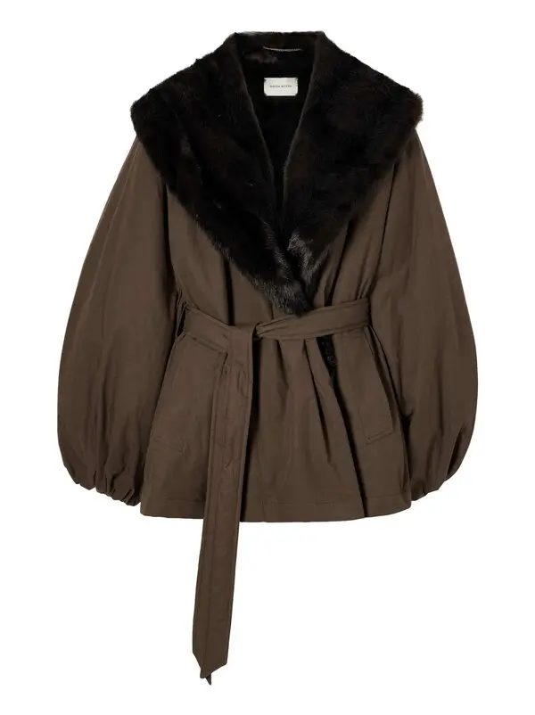 Magda Butrym Belted Plush-trimmed Short Coat - Brown