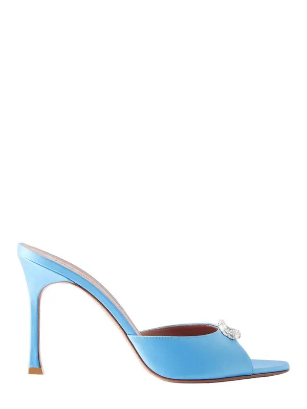 Amina Muaddi Mini Camelia 95 Crystal-embellished Satin Sandals - Blue
