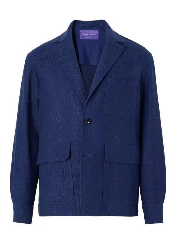 Ralph Lauren Purple Label Cotton-blend Waffle-knitted Blazer Jacket - Navy