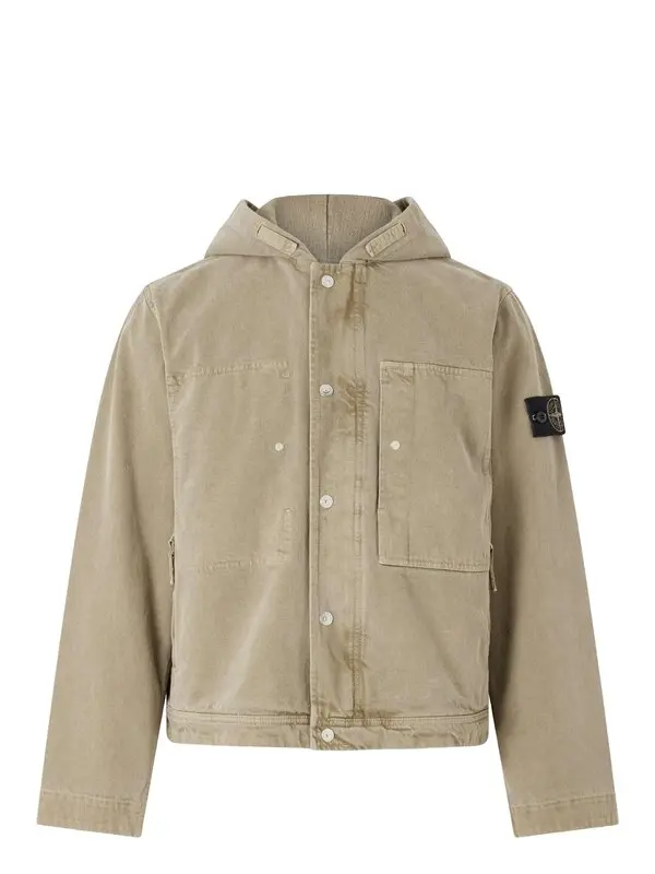 Stone Island Hooded Denim Jacket - Beige