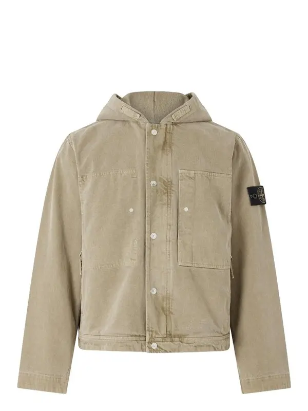 Stone Island Hooded Cotton Denim Jacket - Neutrals