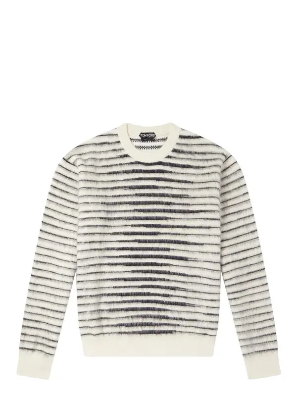 TOM FORD Striped Mohair-blend Crewneck Sweater - White