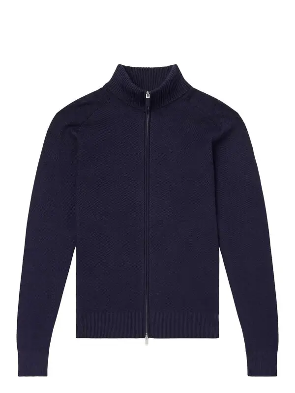 Zegna Cashmere And Silk-blend Zip-up Cardigan - Navy