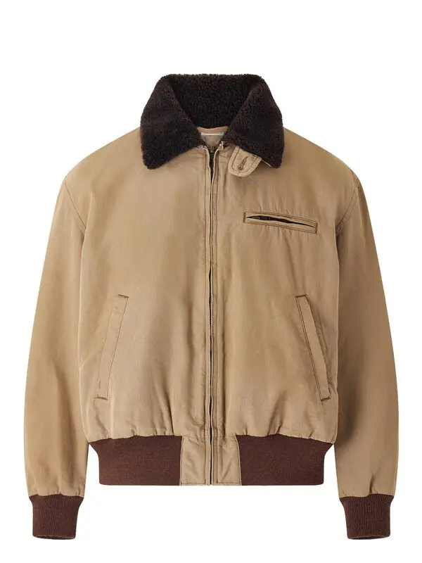 A.PRESSE Cotton And Wool-blend Bomber Jacket With Shearling Collar - Neutrals