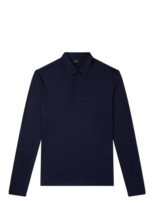 Brioni Wool And Silk-blend Polo Shirt - Blue