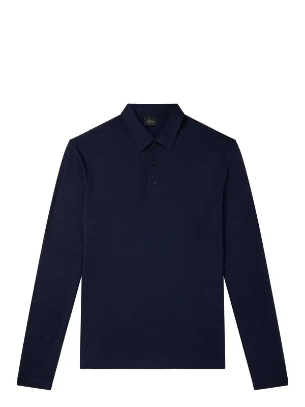 Brioni Wool And Silk-blend Polo Shirt - Navy