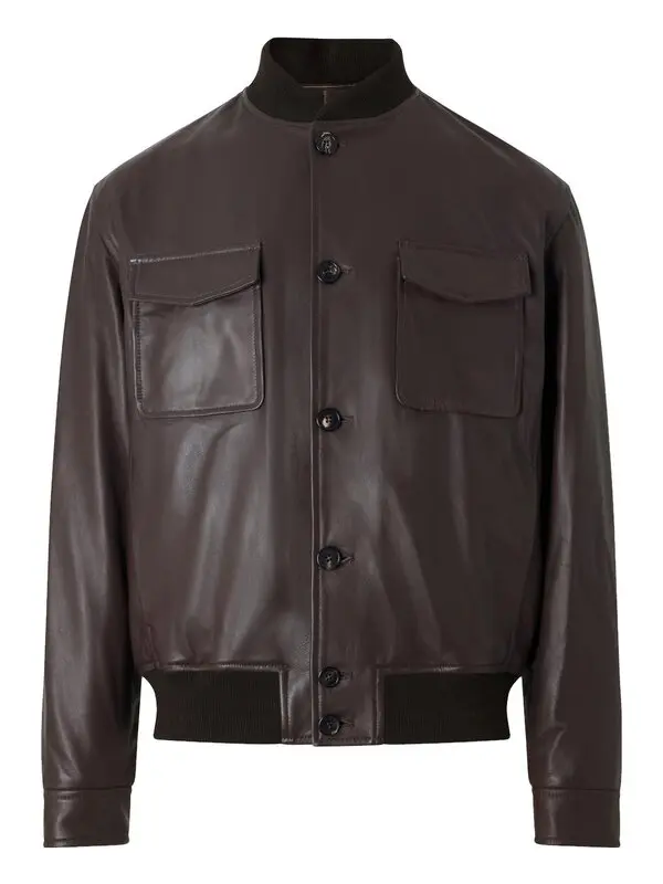 SLOWEAR Montedoro Leather Bomber Jacket - Brown