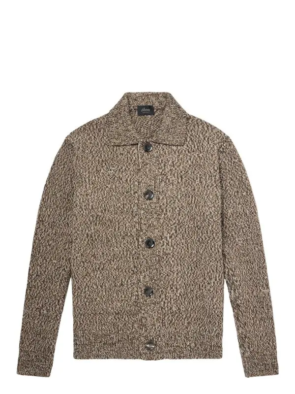 Brioni Wool Mouline Button-down Sweater - Brown