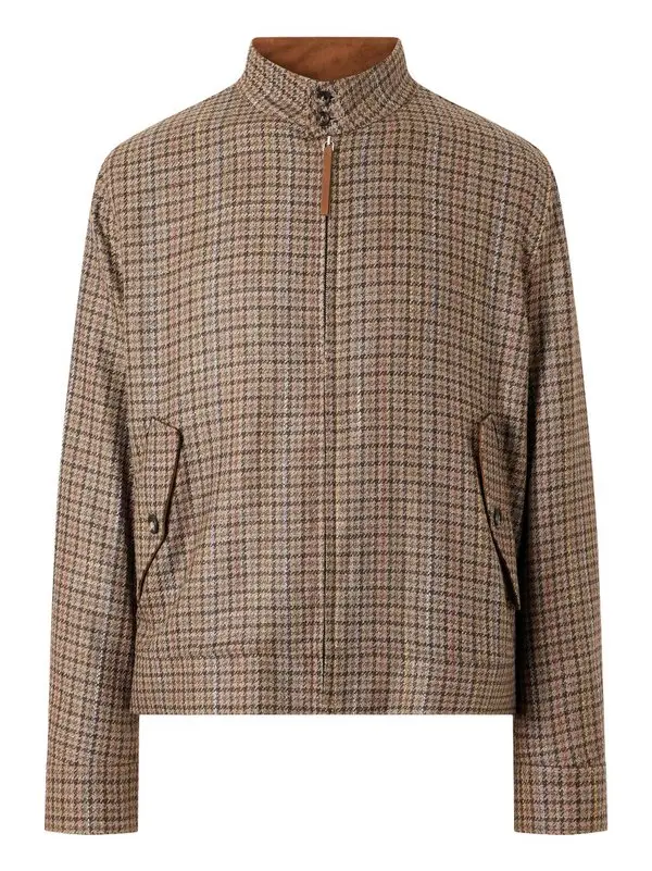 Gabriela Hearst Graham Houndstooth Wool And Silk Blend Zip-up Jacket - Brown