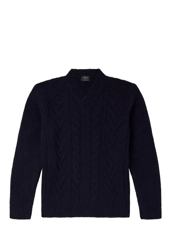 Brioni Cable-knit Cashmere And Silk-blend Sweater - Blue