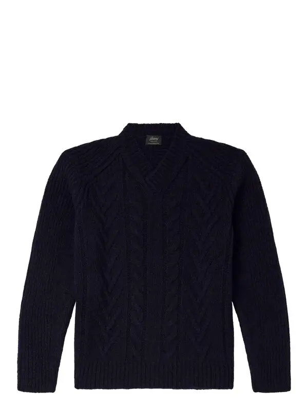 Brioni Cable-knit Cashmere And Silk-blend Sweater - Navy