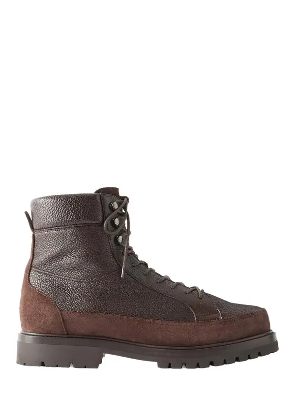 Brunello Cucinelli Shearling-lined Textured Leather Lace-up Boots - Brown