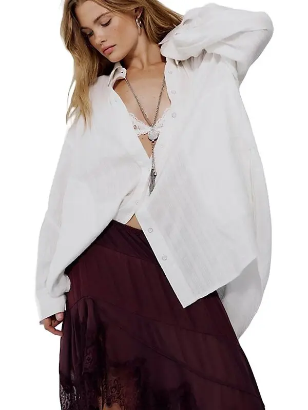 Free People We The Free Selene Dobby Button Down Shirt - Ivory