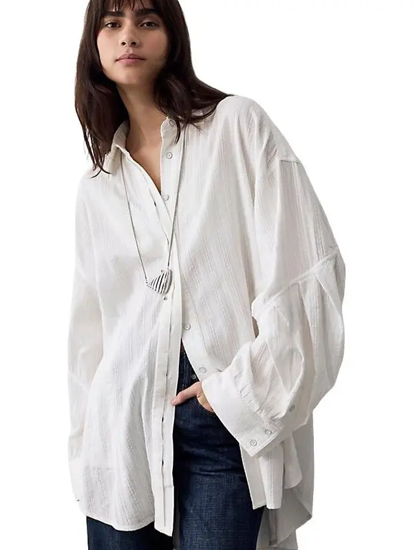 Free People We The Free Selene Dobby Button Down Shirt - Ivory