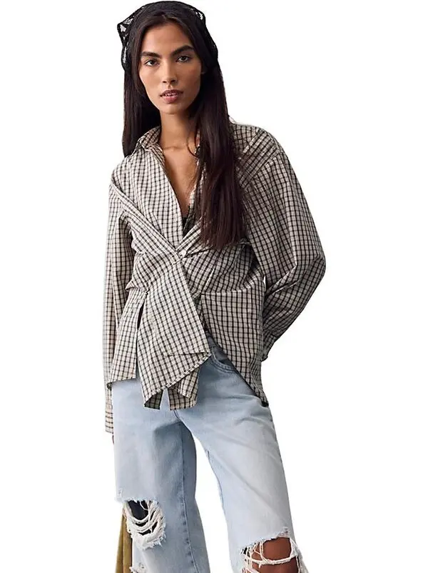 Free People We The Free Many Ways Plaid Button Down Shirt - Tea Combo