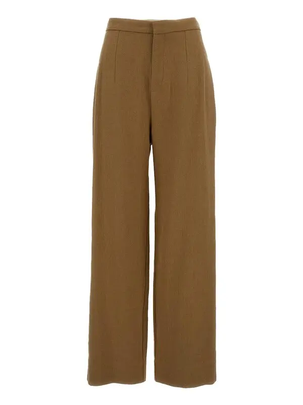 MAISON JEJIA Linen Blend High Waist Wide Leg Trousers - Beige