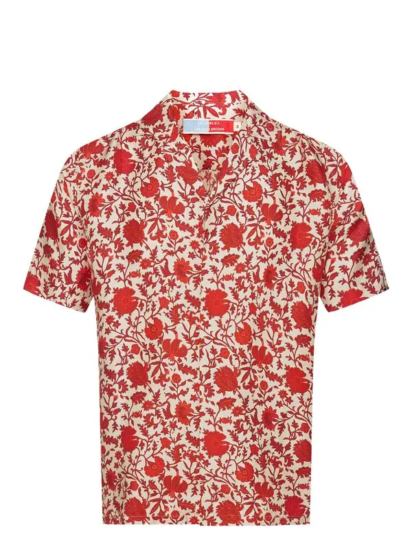 Orlebar Brown Dragonflower Print Ilk Relaxed Fit Capri Collar Hirt Woven In Italy In Ummer /white And - Red