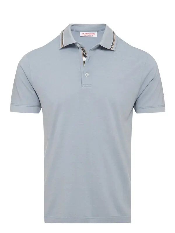 Orlebar Brown Stripe Tipping Collar Classic Fit Polo Shirt - Light Sky Pool