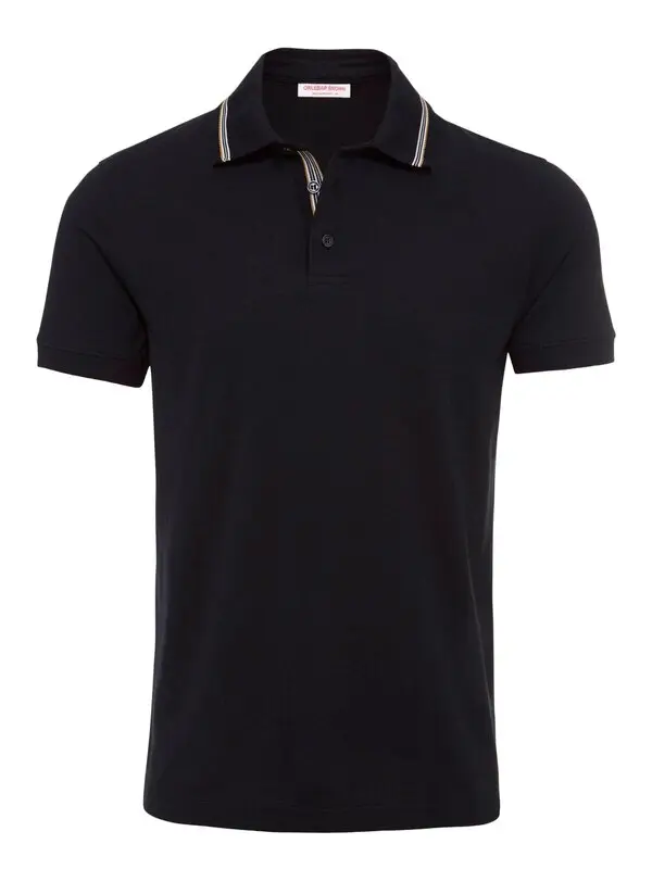Orlebar Brown Night Iri Tripe Tipping Collar Claic Fit Polo Hirt - Blue