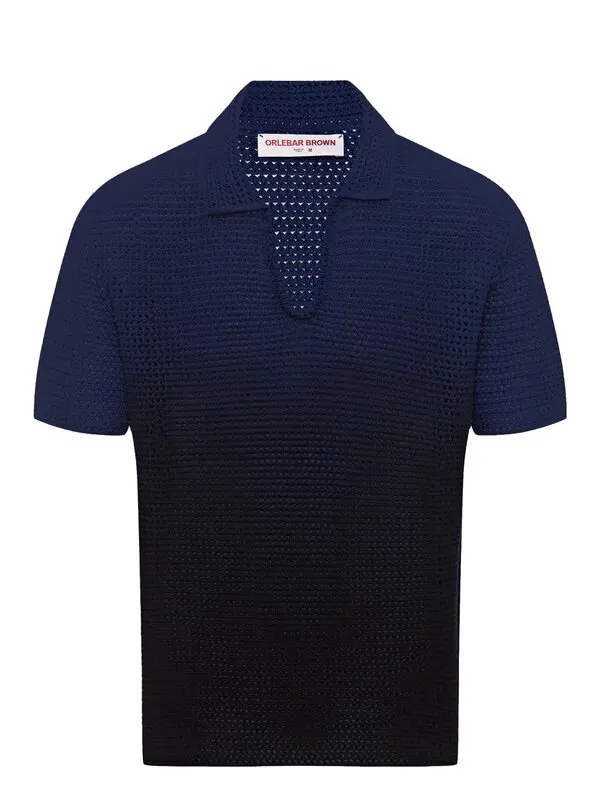 Orlebar Brown Claic Fit Crochet Effect Organic Cotton Polo Hirt - River Blue/night Iris
